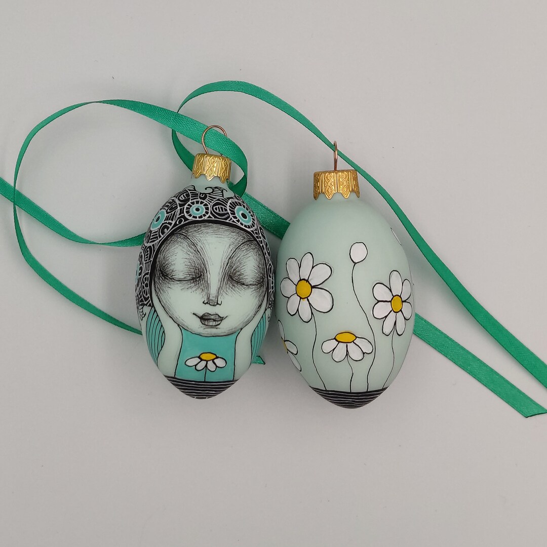 Set of 2 Hand Painted Easter Egg Ornaments Daisy - Etsy