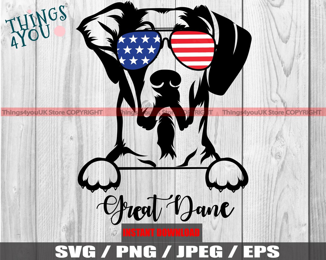 Great Dane SVG, Great Dane in Sunglasses Usa Flag, Great Dane Dog ...