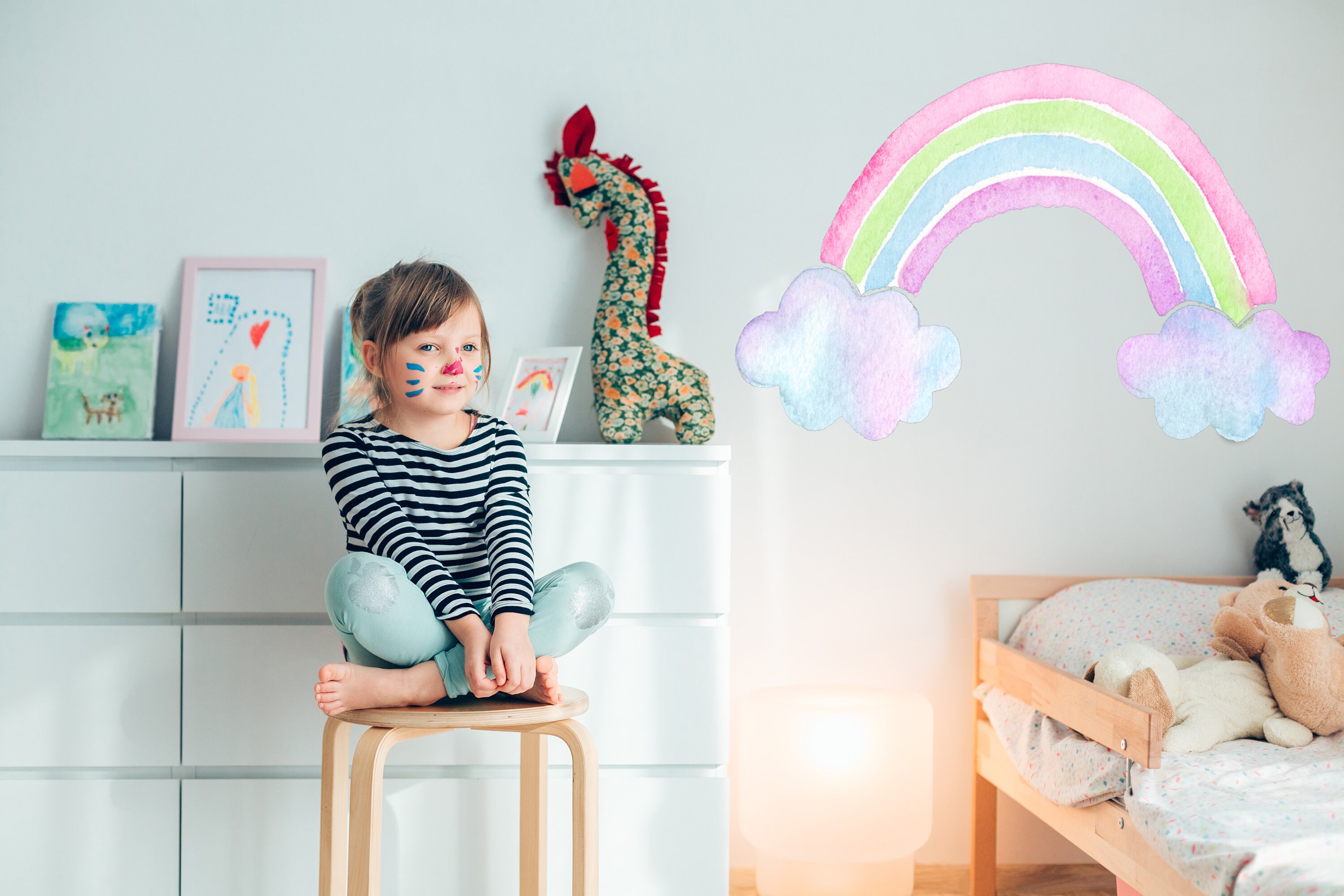 Watercolour Rainbow Wall Sticker Pink Blue Pastel | Etsy