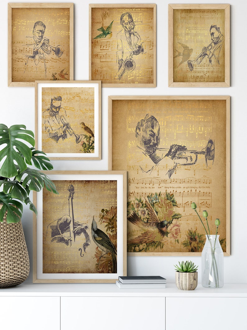 Jazz Musicians Poster Set, Jazz Band Art Print, New Orleans, Saxophone ...