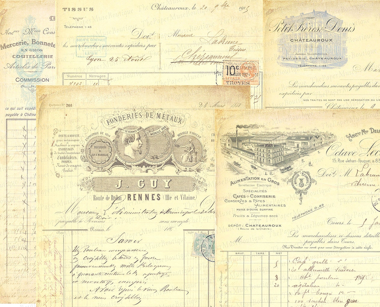 Vintage French Ephemera, Printable Vintage French Receipt, Old Invoices ...