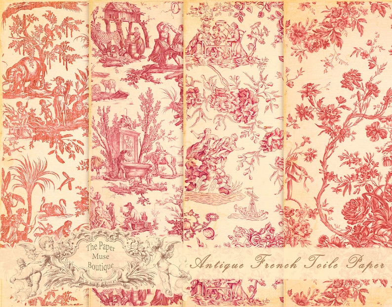 Collage Paper, Printable Toile De Jouy Background Papers, Junk Journal ...