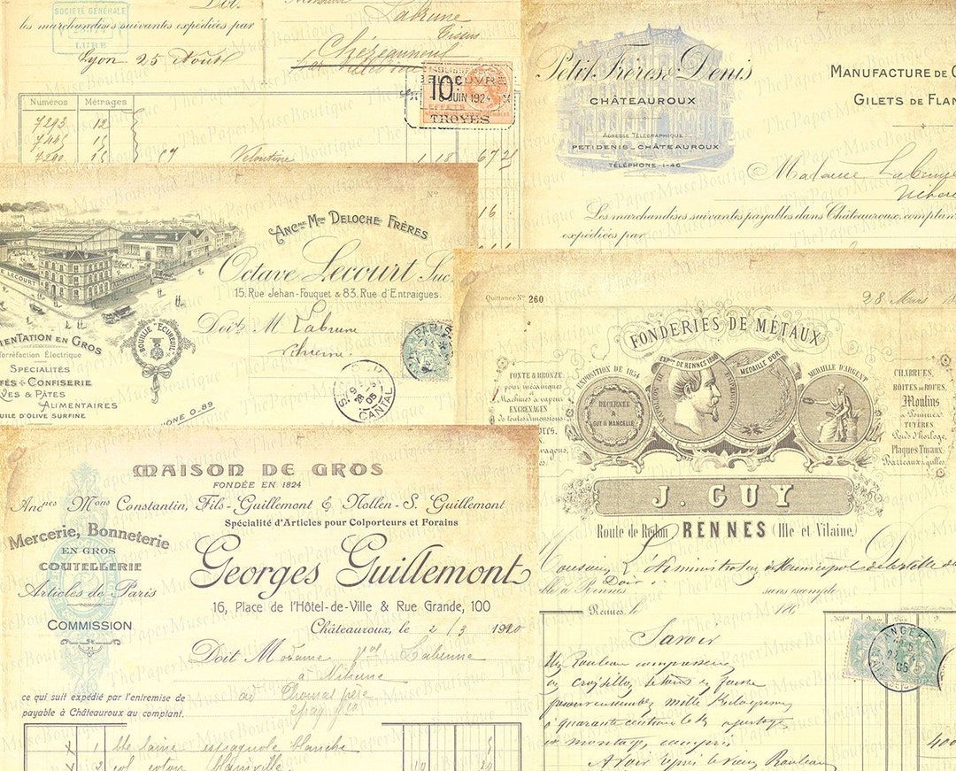 Vintage French Ephemera, Printable Vintage French Receipt, Old Invoices ...