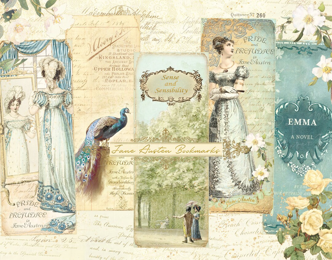 Jane Austen Bookmarks, Pride and Prejudice Ephemera, Junk Journal ...