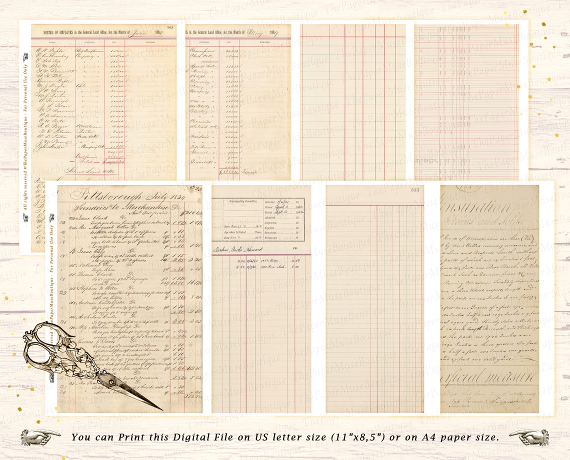 Vintage Ledger Pages Printable Ledger Paper Junk Journal | Etsy