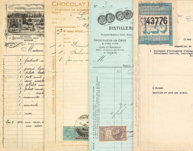Vintage French Ephemera, Printable Vintage French Receipt, Old Invoices ...