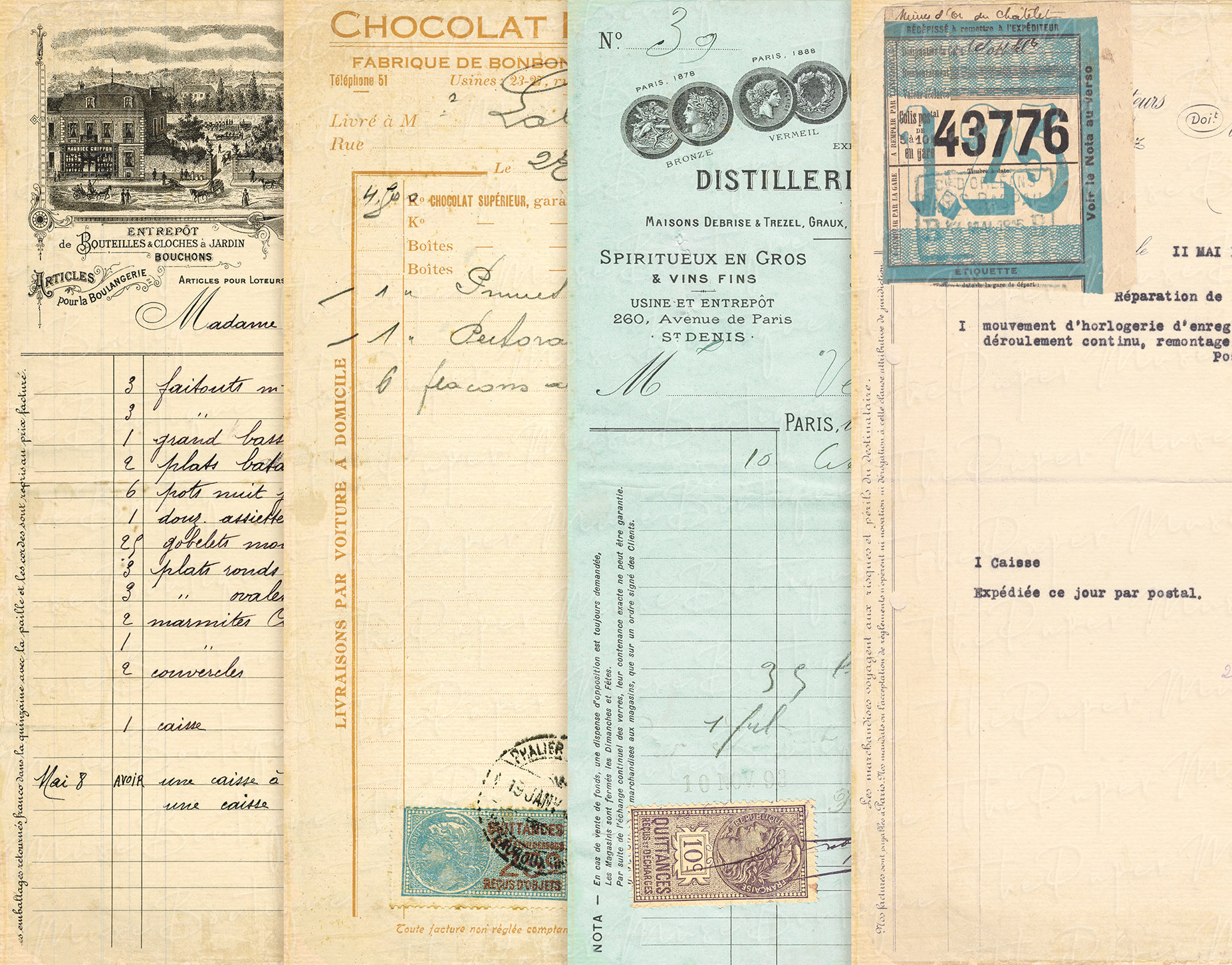 Vintage French Ephemera, Printable Vintage French Receipt, Old Invoices ...