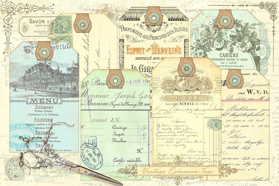 Vintage Ephemera Tags, Printable Journal Tags, Junk Journal Digital ...