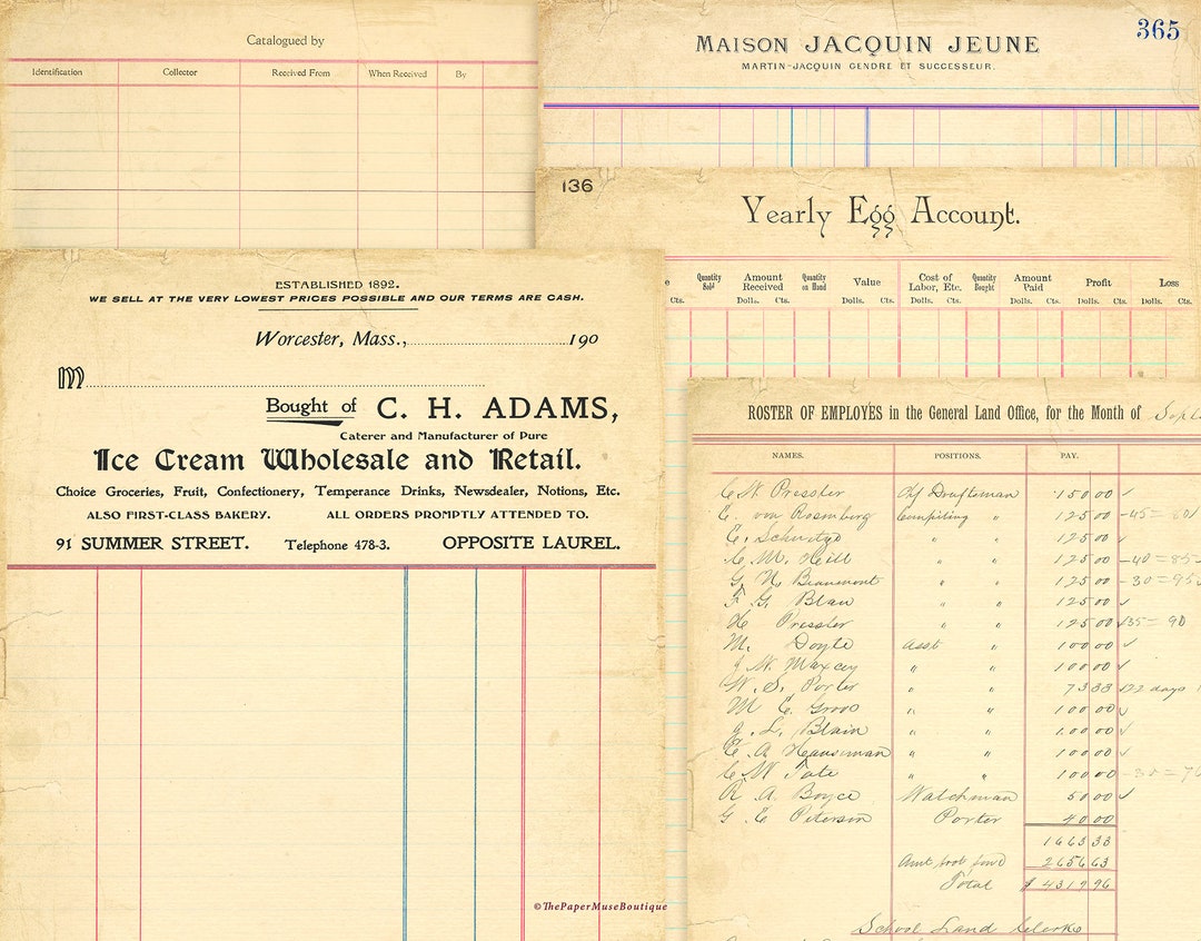 Vintage Ledger Pages, Printable Ledger Paper, Junk Journal Digital ...