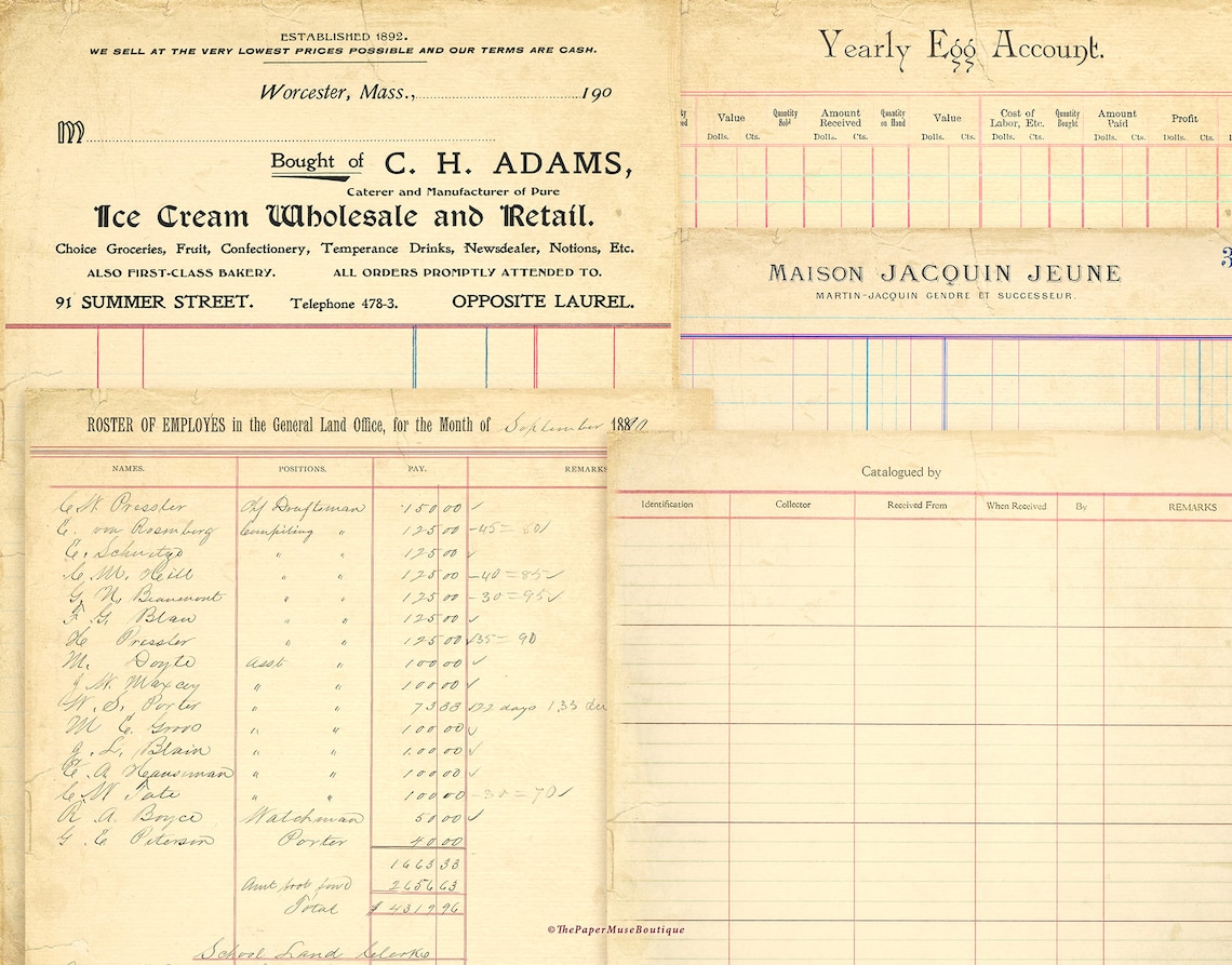 Vintage Ledger Pages, Printable Ledger Paper, Junk Journal Digital ...