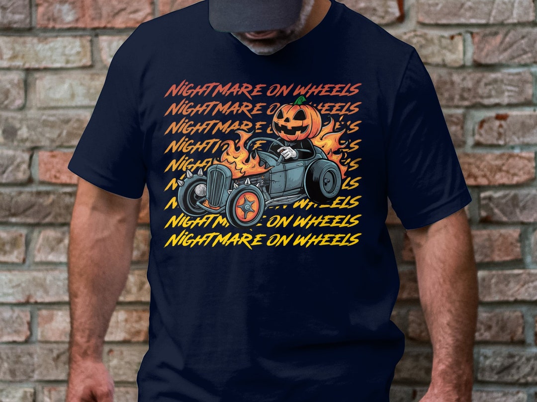 Nightmare on Wheels Hot Rod Shirt, Funny Halloween Pumpkin Head Car ...
