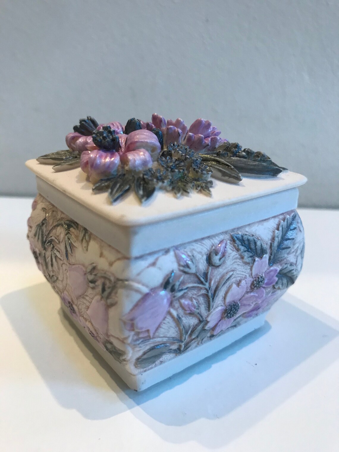 Hand Painted Grey and Purple Trinket Box. - Etsy