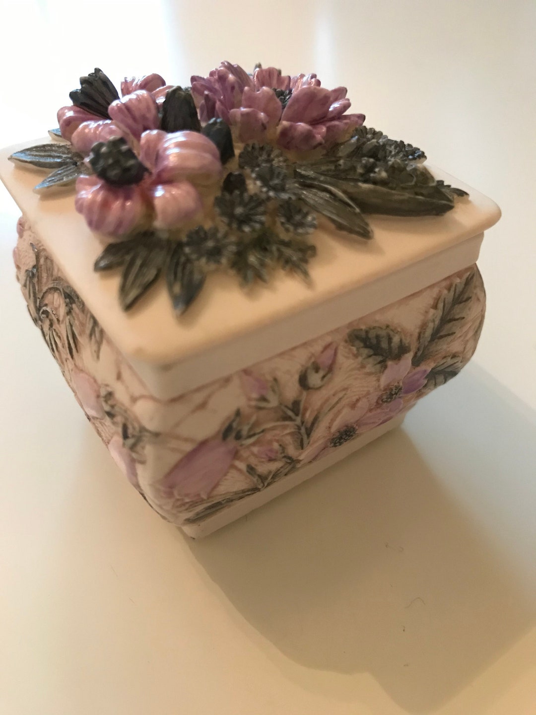 Hand Painted Grey and Purple Trinket Box. - Etsy