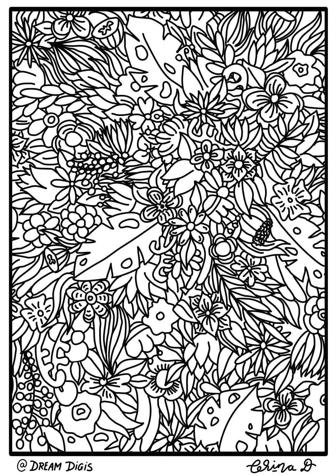 Printable Coloring Page | Leaves, Nature, Trees, Color, Flowers, Fun - Etsy