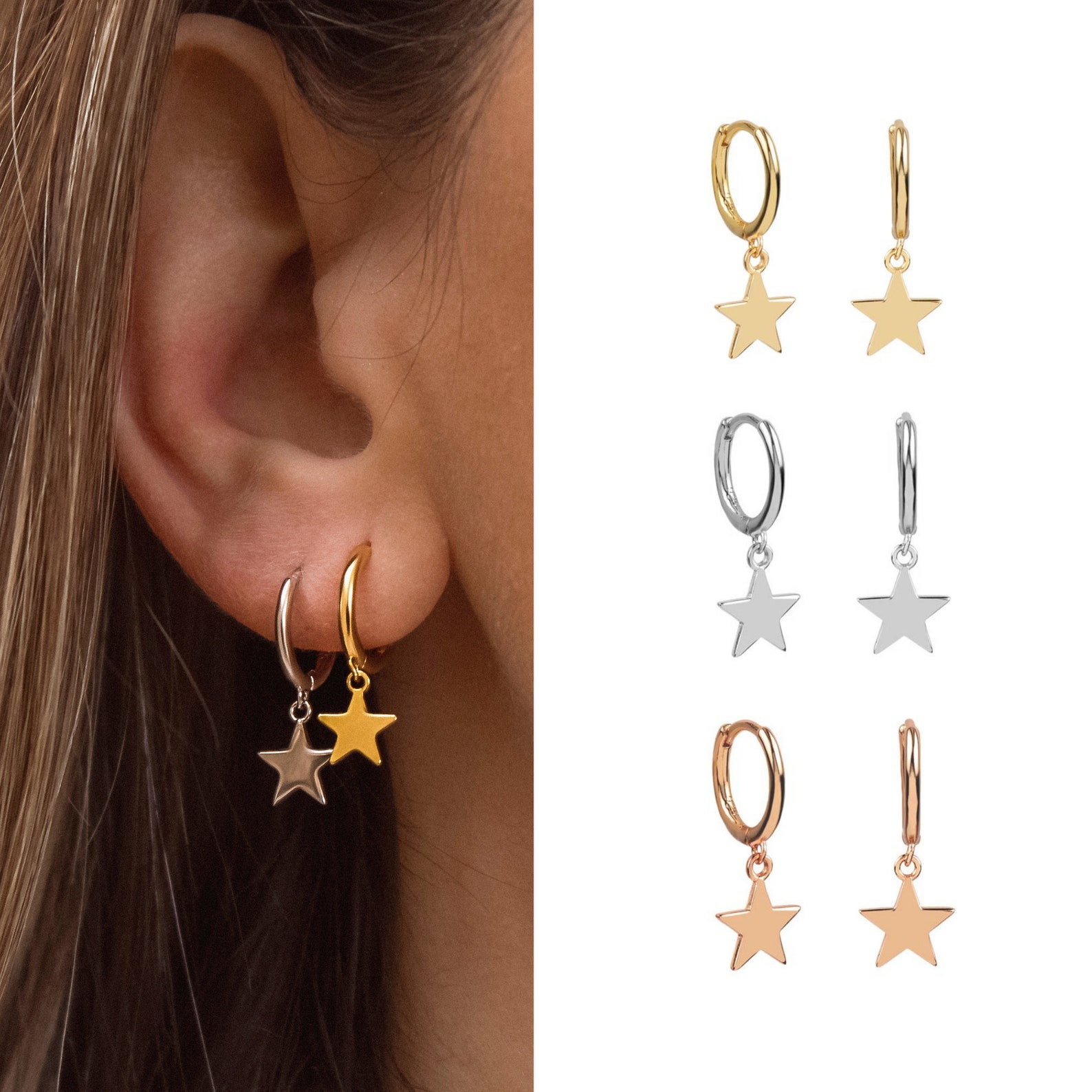 Star Dangle Hoop Earrings Star Hoops Star Hoop Earrings - Etsy