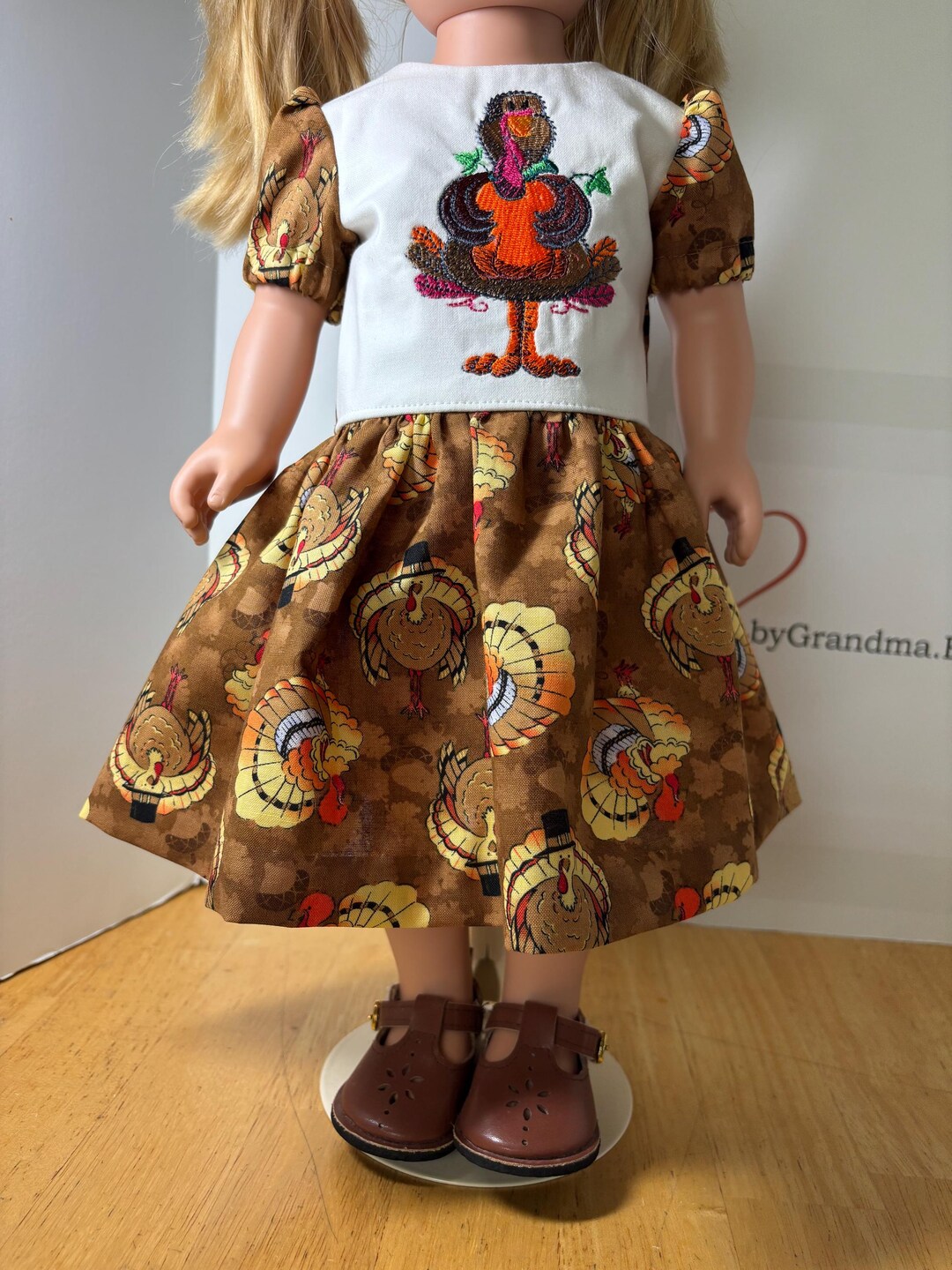 18 in Thanksgiving Doll Dress! Turkey Print With Embroidered Turkey on ...
