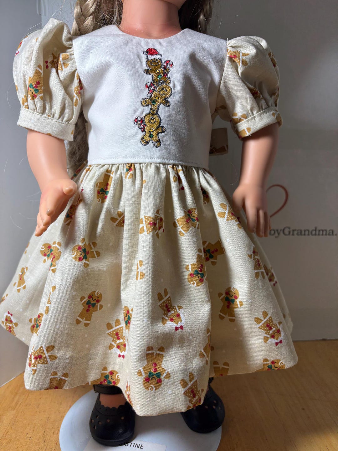 18 in Christmas Dress: Gingerbread Man Print, Embroidered Gingerbread ...