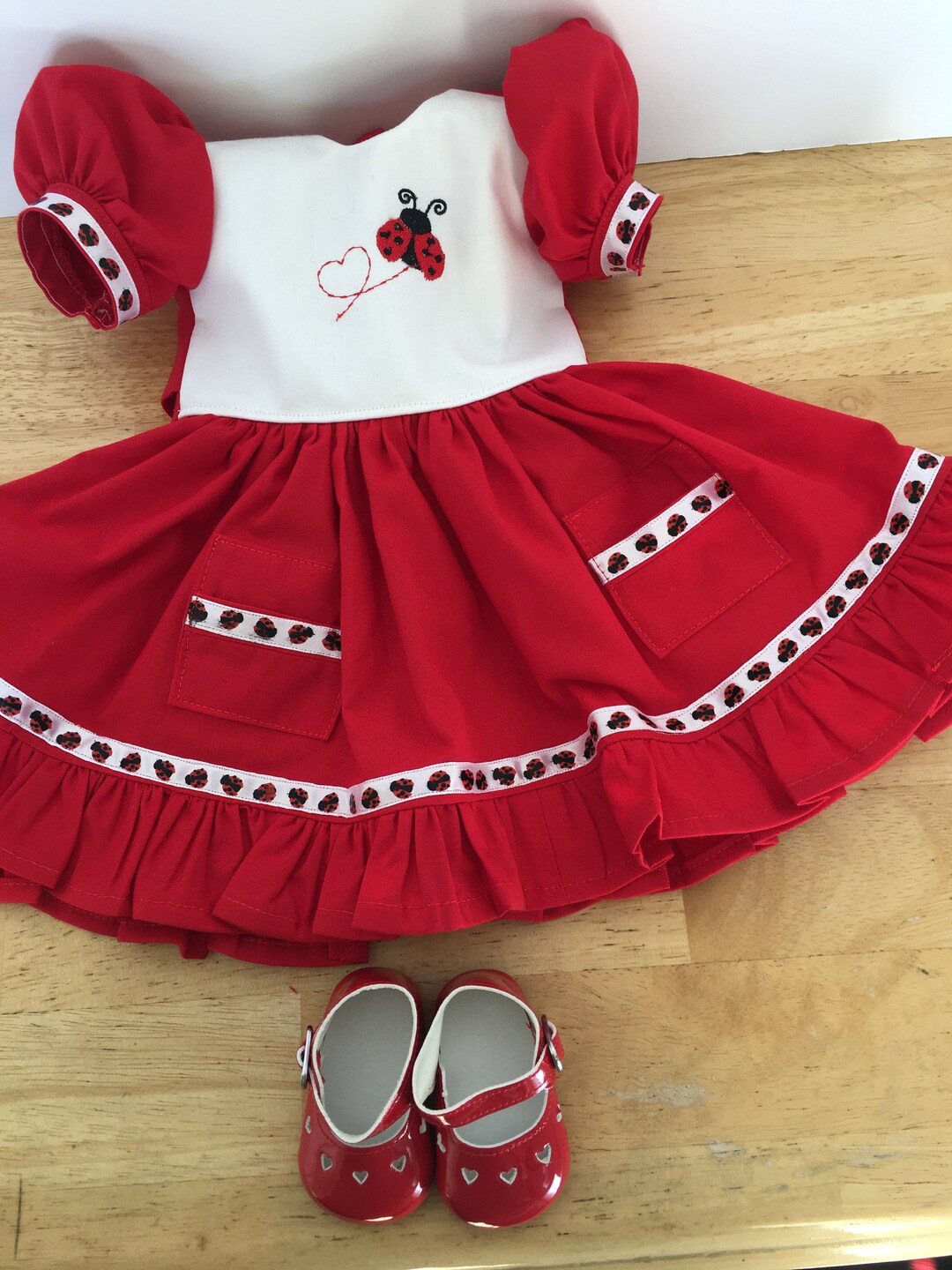 18 Inch Ladybug Red Dress Embroidered Ladybug Bodice Includes the Red ...