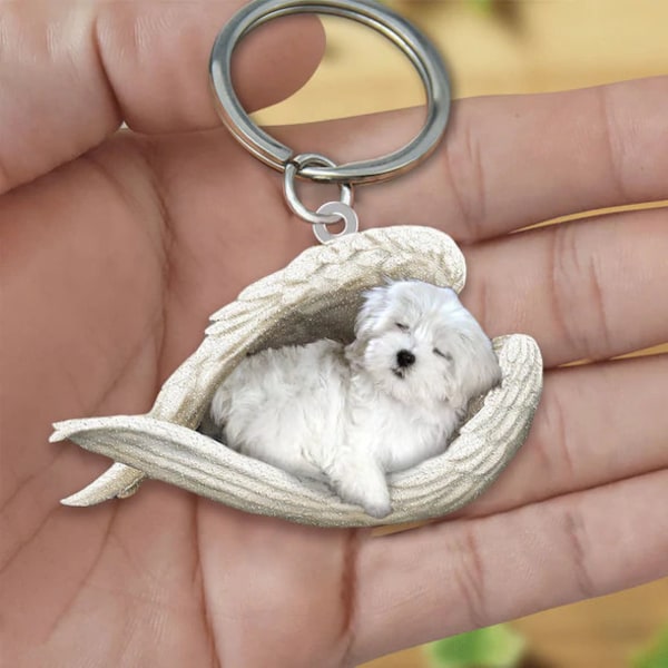 Sleeping Angel Dog Keychain - Etsy