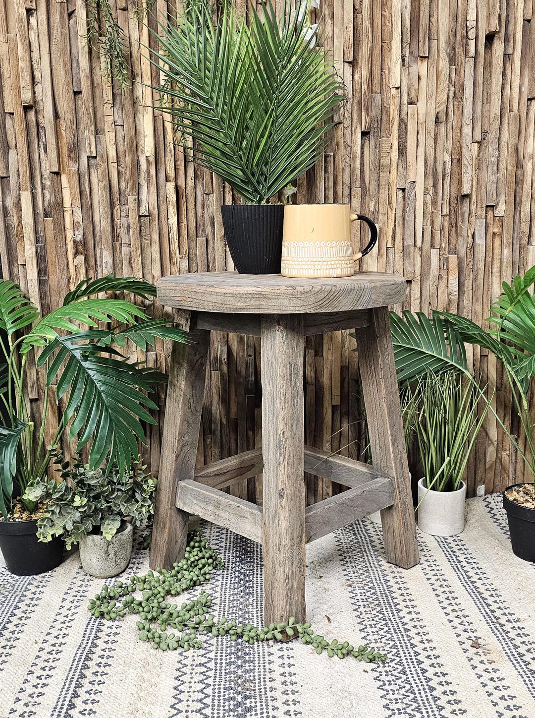 Rustic Milkmaid Stool – Solid Wood Farmhouse Stool | Vintage Style ...