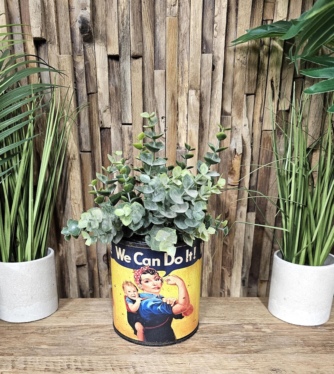 Vintage 'we Can Do It' Slogan Storage Tin / Planter Retro Style Quirky ...