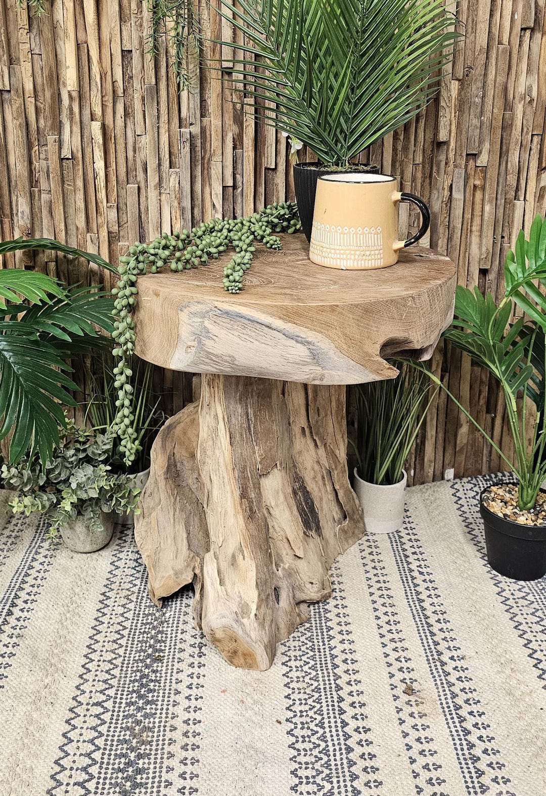 Solid Teak Root Side Table / Stool – Natural Wood Accent Table | Rustic ...