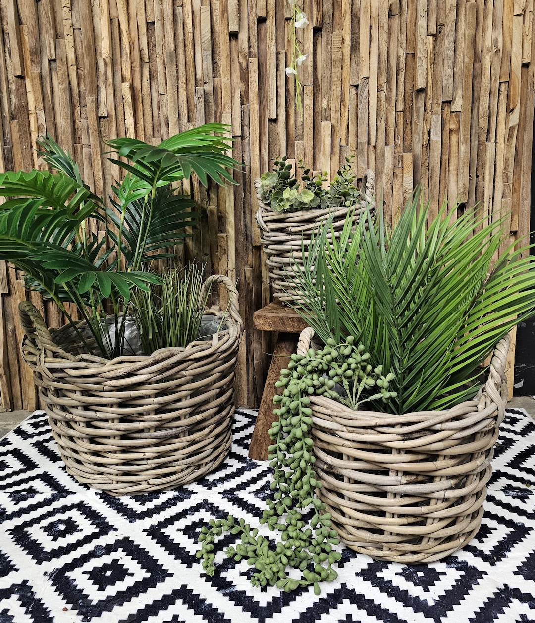 Kubu Rattan Basket Planter – Natural Woven Plant Pot Cover – Rustic ...