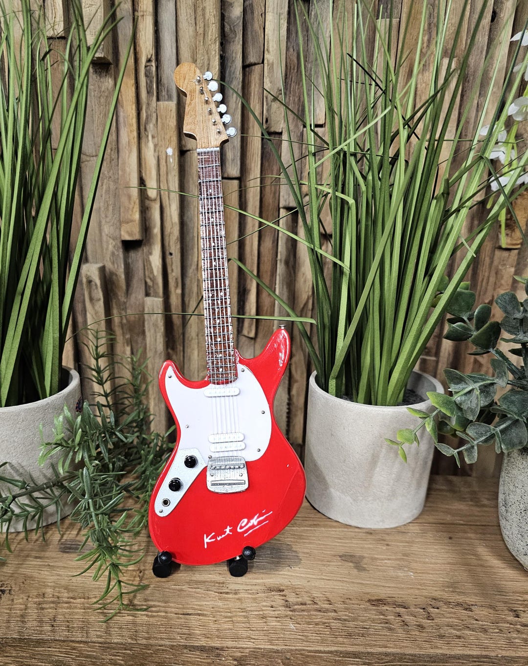 Miniature Guitar Ornament – Hand Painted 25cm With Stand – Kurt Cobain ...