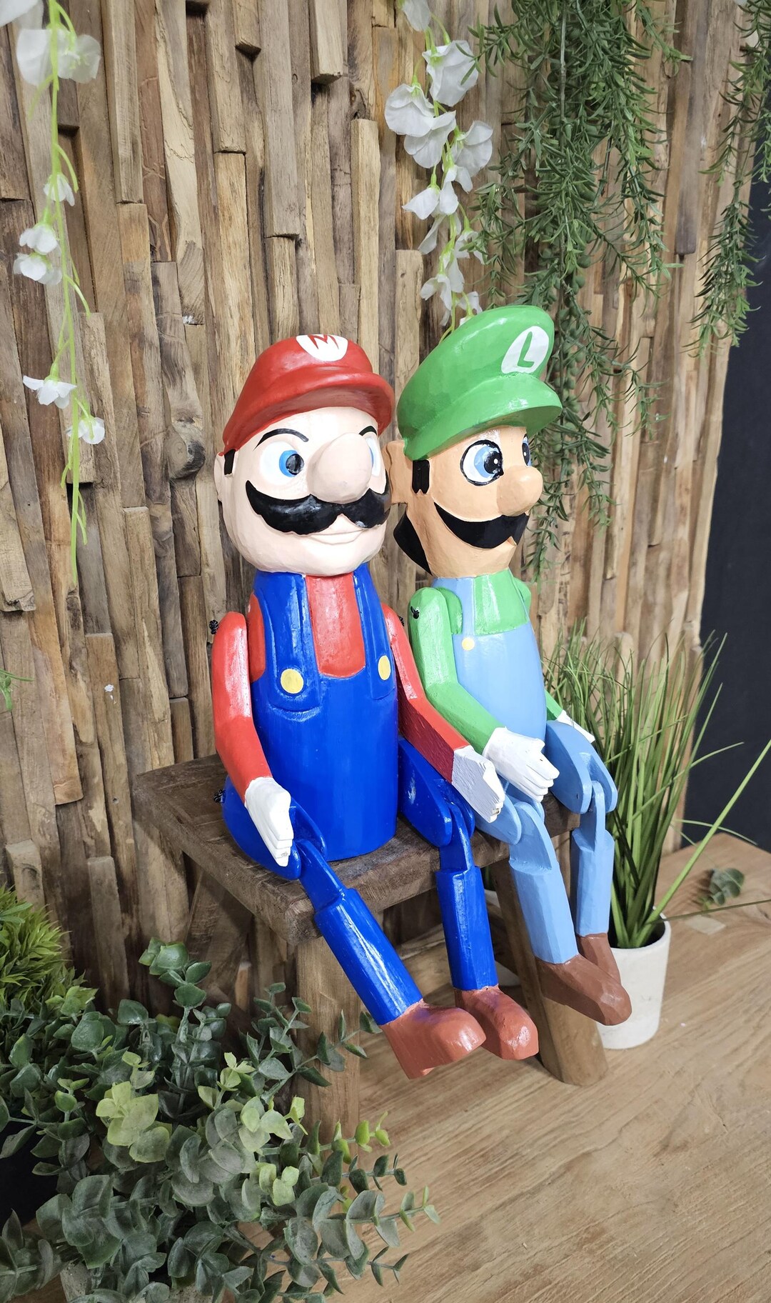 Wooden Mario and Luigi Shelf Sitters / Puppets Hand Made Gift Idea Hand ...