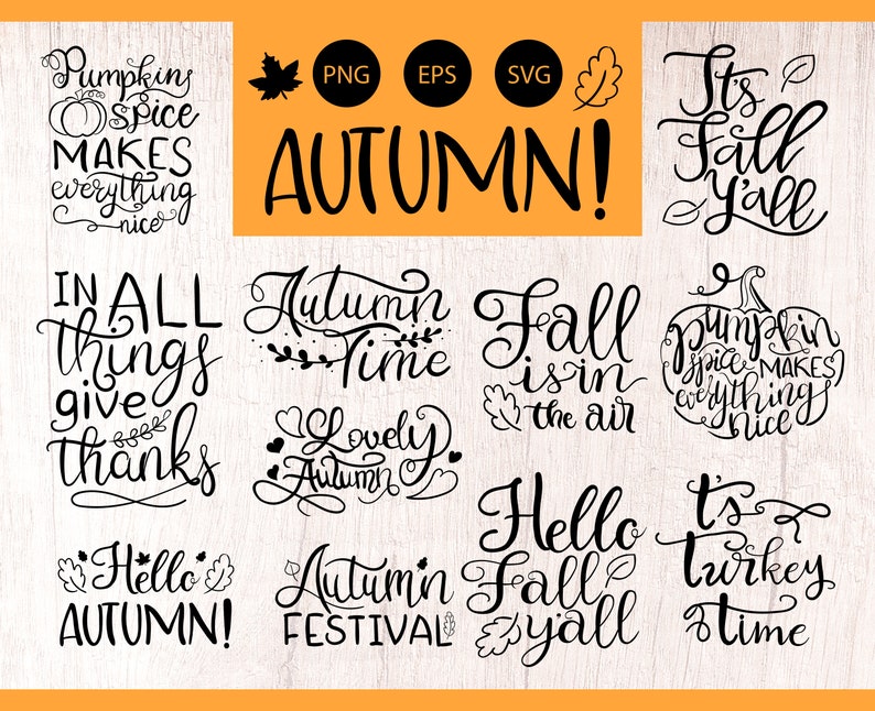 Autumn Clipart Set SVG PNG EPS Fall Word Art Graphic - Etsy