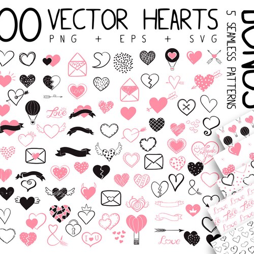 Watercolor Clipart Black Heart Doodle Clip Art valentines - Etsy