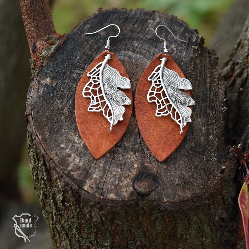 Leather Leaf Earrings - Etsy