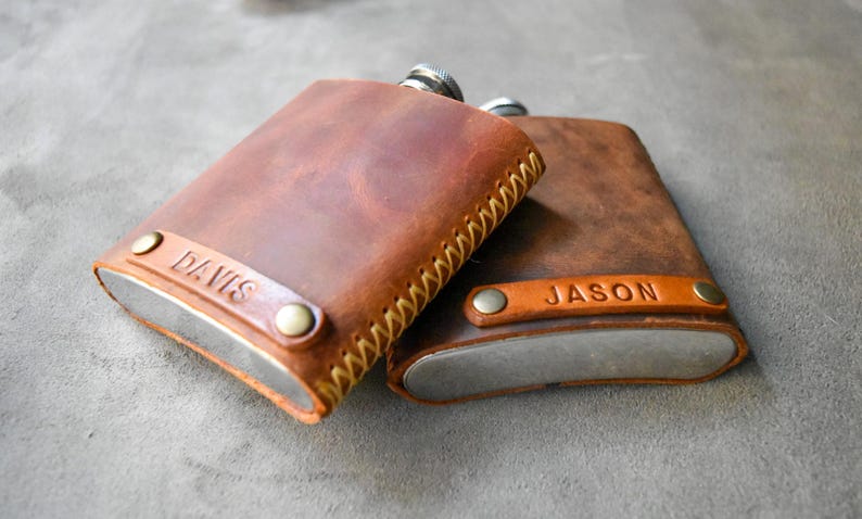 Personalized Leather Hip Flask: Hand Stitched Stainless Steel 6oz - Etsy
