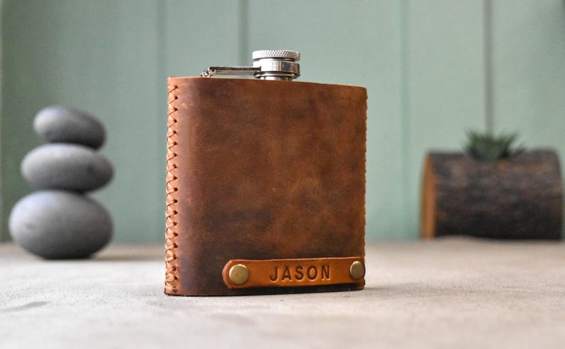 Personalized Leather Hip Flask: Hand Stitched Stainless Steel 6oz - Etsy