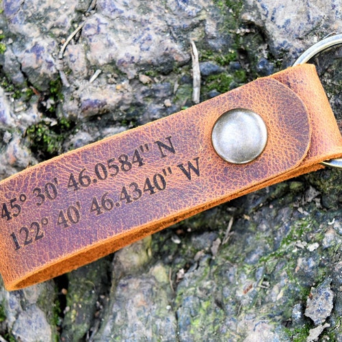 Custom Leather Keychain Personalized Leather Coordinates Key - Etsy