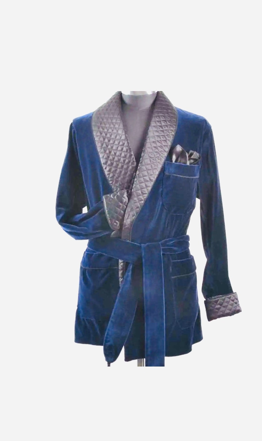 Men Blue Velvet Smoking Jacket Robe Dinner Coat Party Tuxedo - Etsy