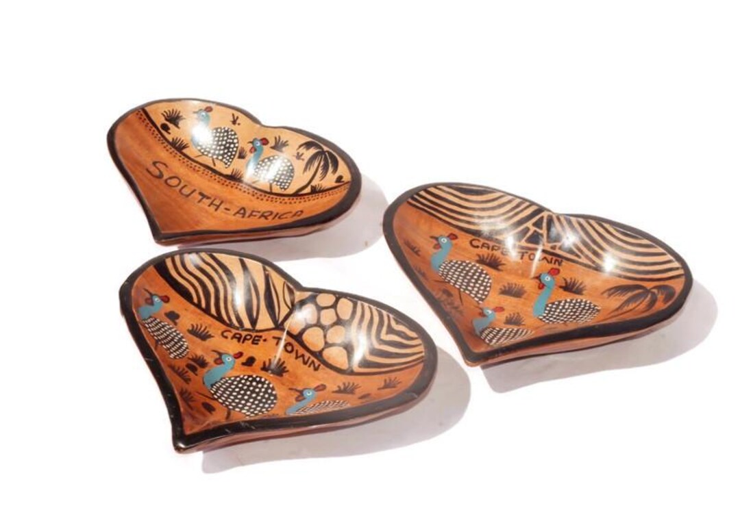 3 X Heart Shaped Guinea Fowl South African Theme Animal Print Bowls ...