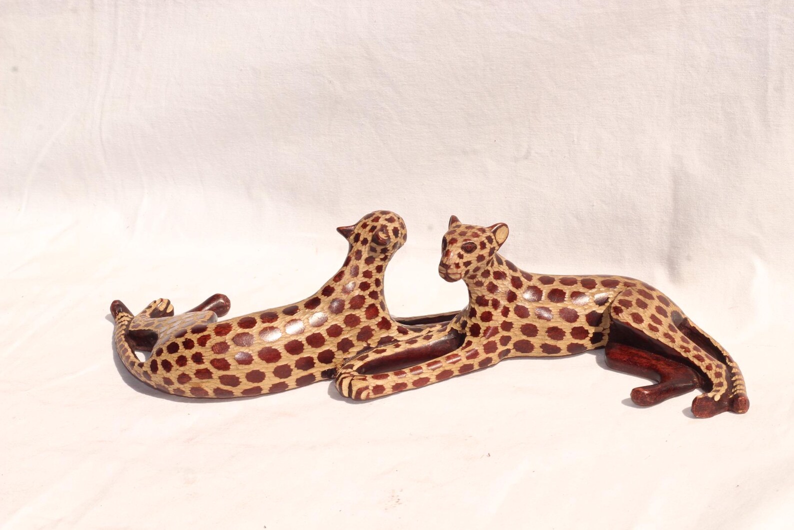 Sleeping Leopard Male and Female. Inner Olive Wood Dark Brown Polished ...