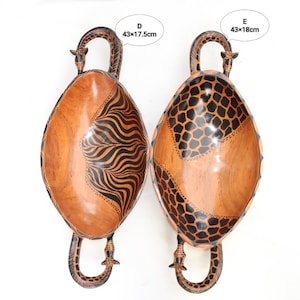 Giraffe Neck Handle Oval Shaped Painted Teak Wood Bowl Table ...