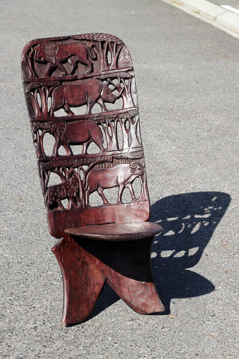Large African Big Five Vintage Collapsible Chair. Malawian Rosewood ...
