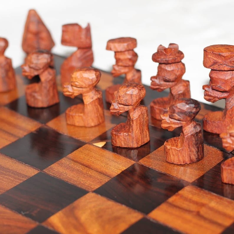 Malawian Handcarved Mix of Ebony and Mahogany Wood Chess Set. - Etsy
