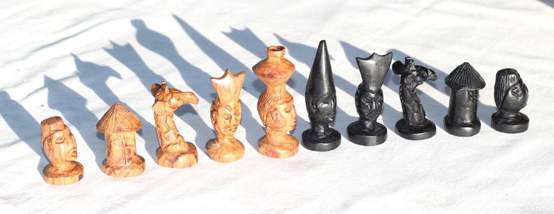 African Theme Makonde Tribal Chess Pieces Set With Giraffe Knights ...