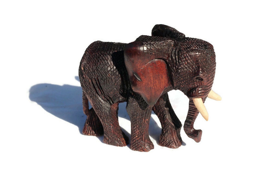 Handcarved Zimbabwean Mukwa Wood Elephant. Dark Brown Detailed and ...