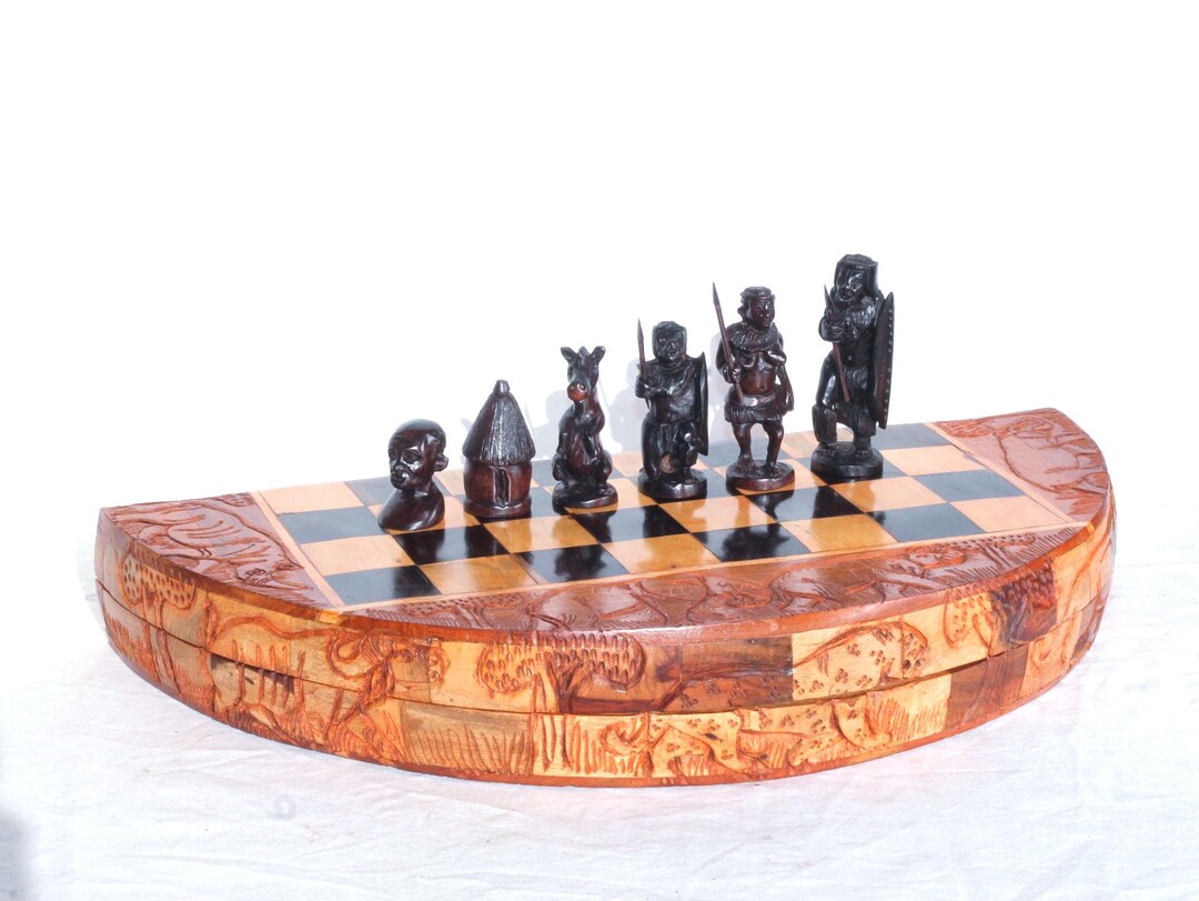 23" African Warriors Fine Art Chess Set Masterpiece. Zimbabwean Carved ...