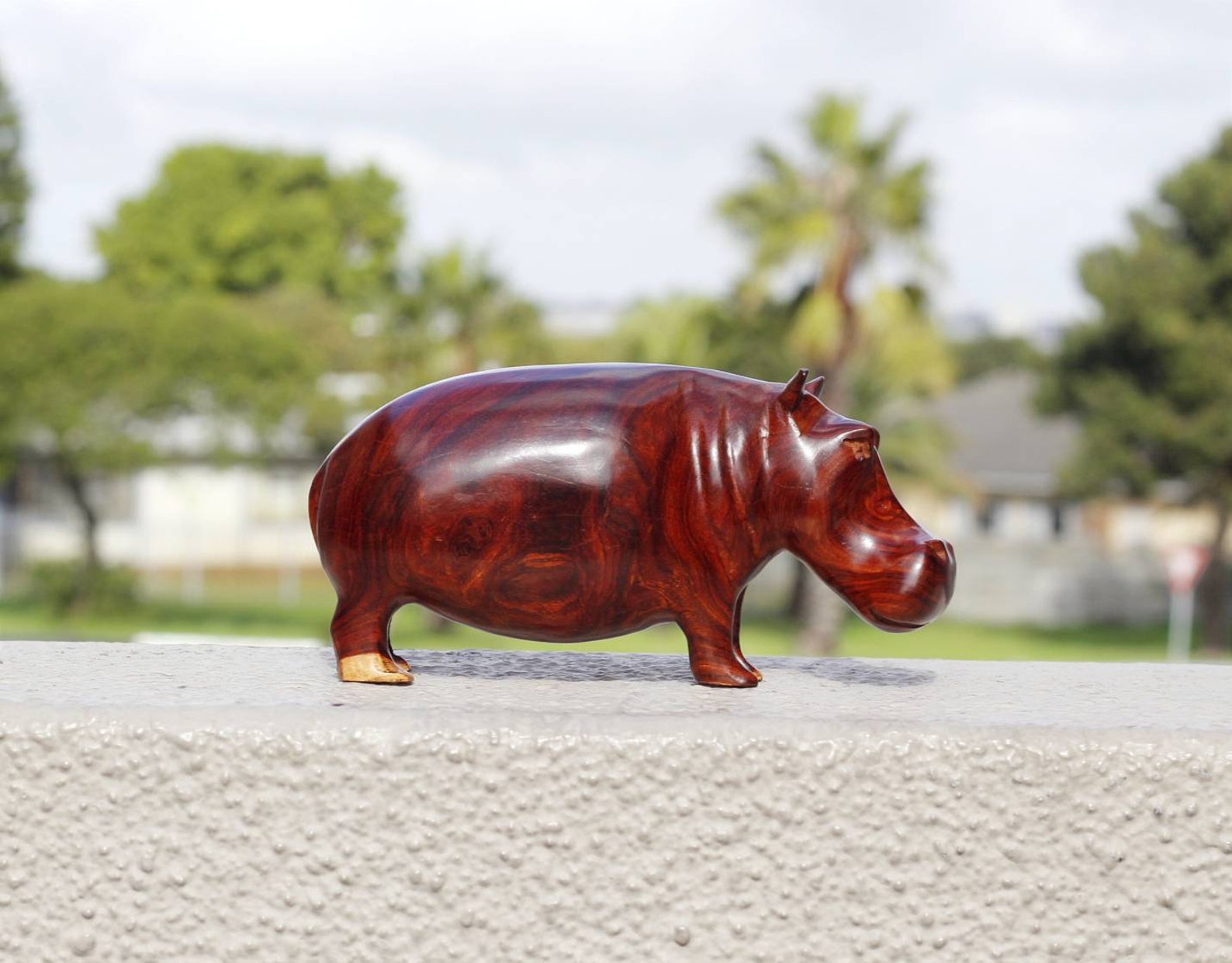 Teak Wood Carved Hippo Sculptures. Zambian Style Lifelike Figurines ...