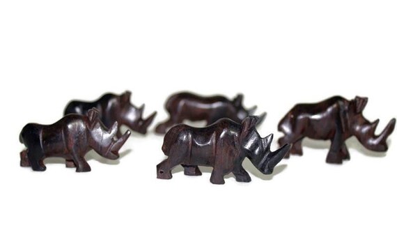 5 Carved Ebony Wood Rhino Figurines. Mini Decor Sculptures for | Etsy