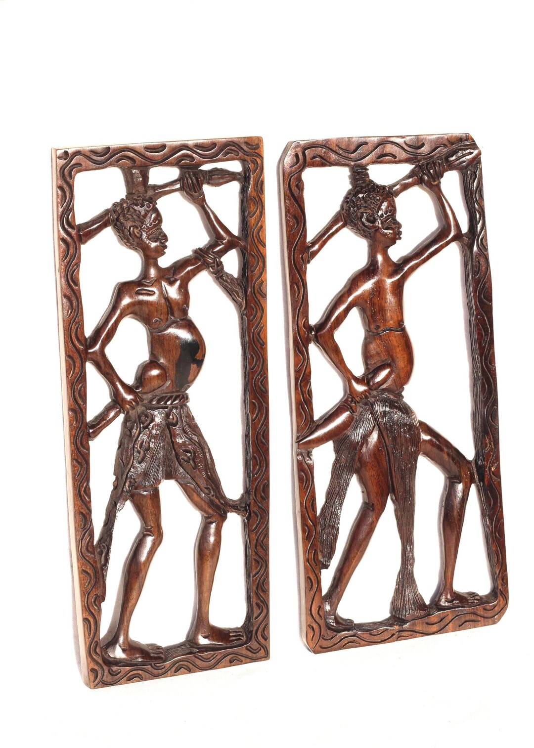 African Village Life Frame Hunters Carrying a Spear and Knife or Stick ...
