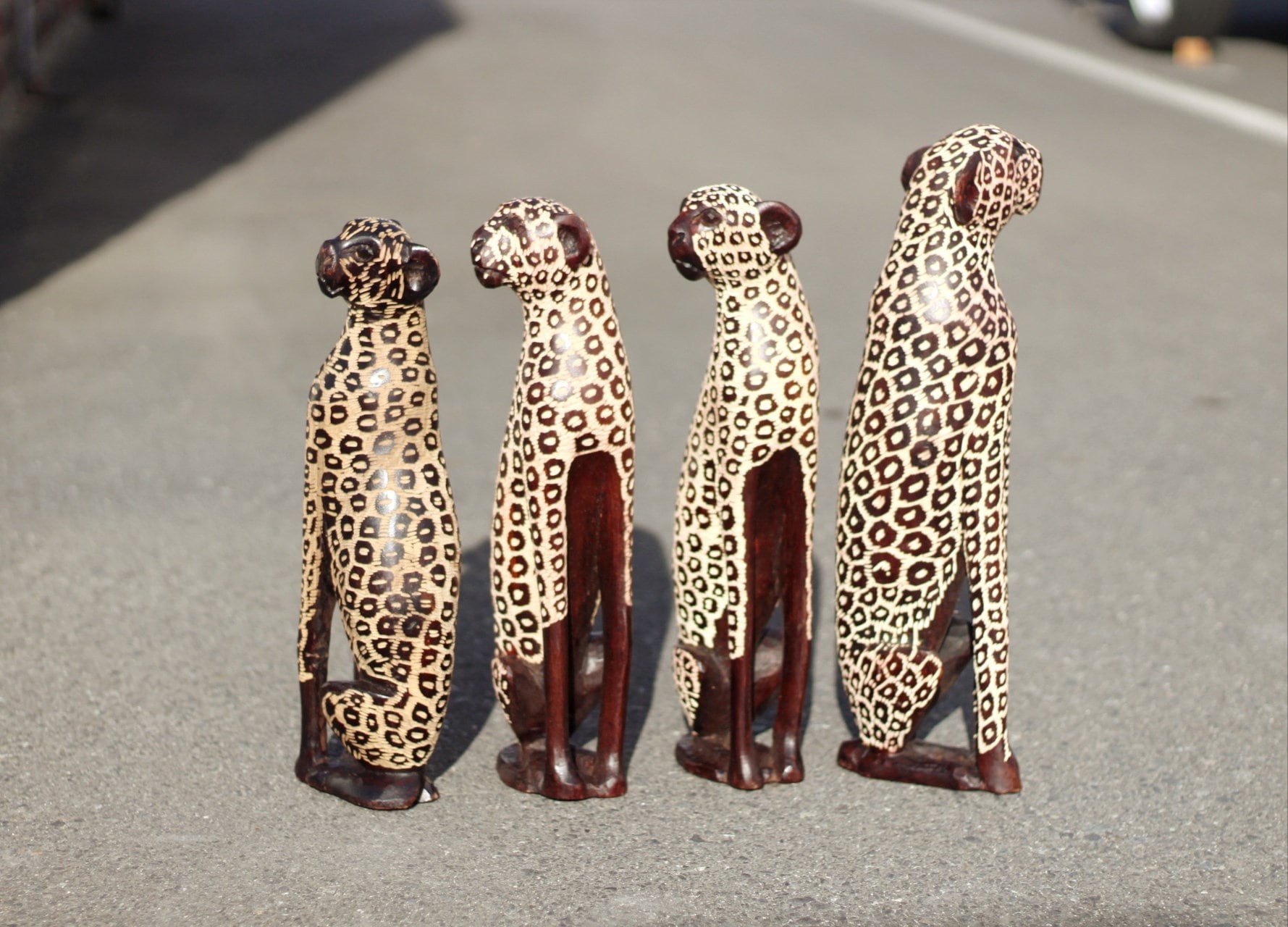 Seating Leopard Figurines. Inner Olive Wood Dark Brown Polished and ...