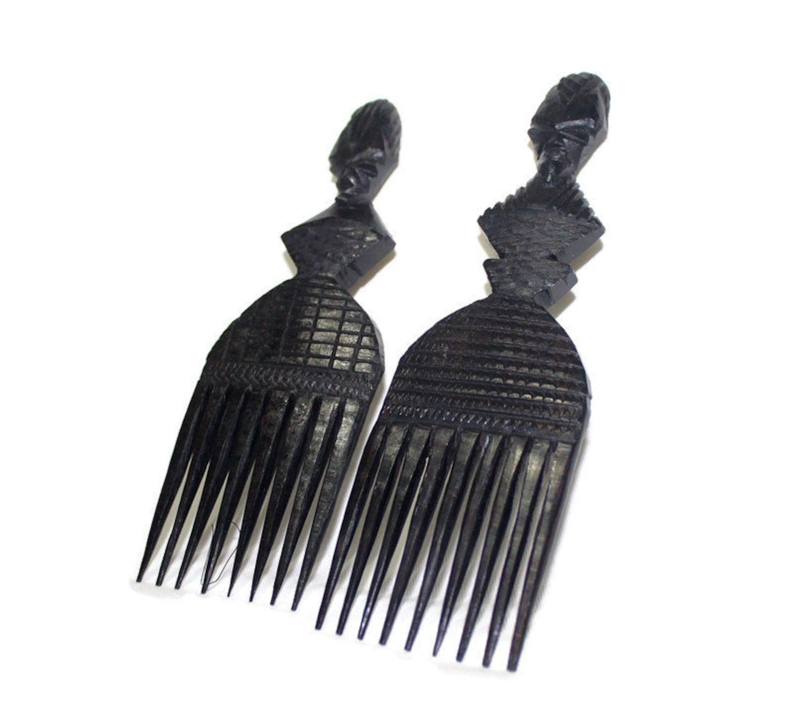 Ebony Wood Carved Afro Comb. Hand Carved Wooden Decorative Hair ...