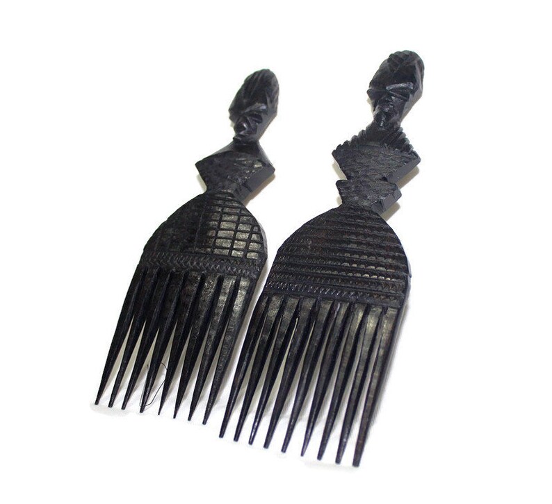 Ebony Wood Carved Afro Comb. Hand Carved Wooden Decorative Hair ...